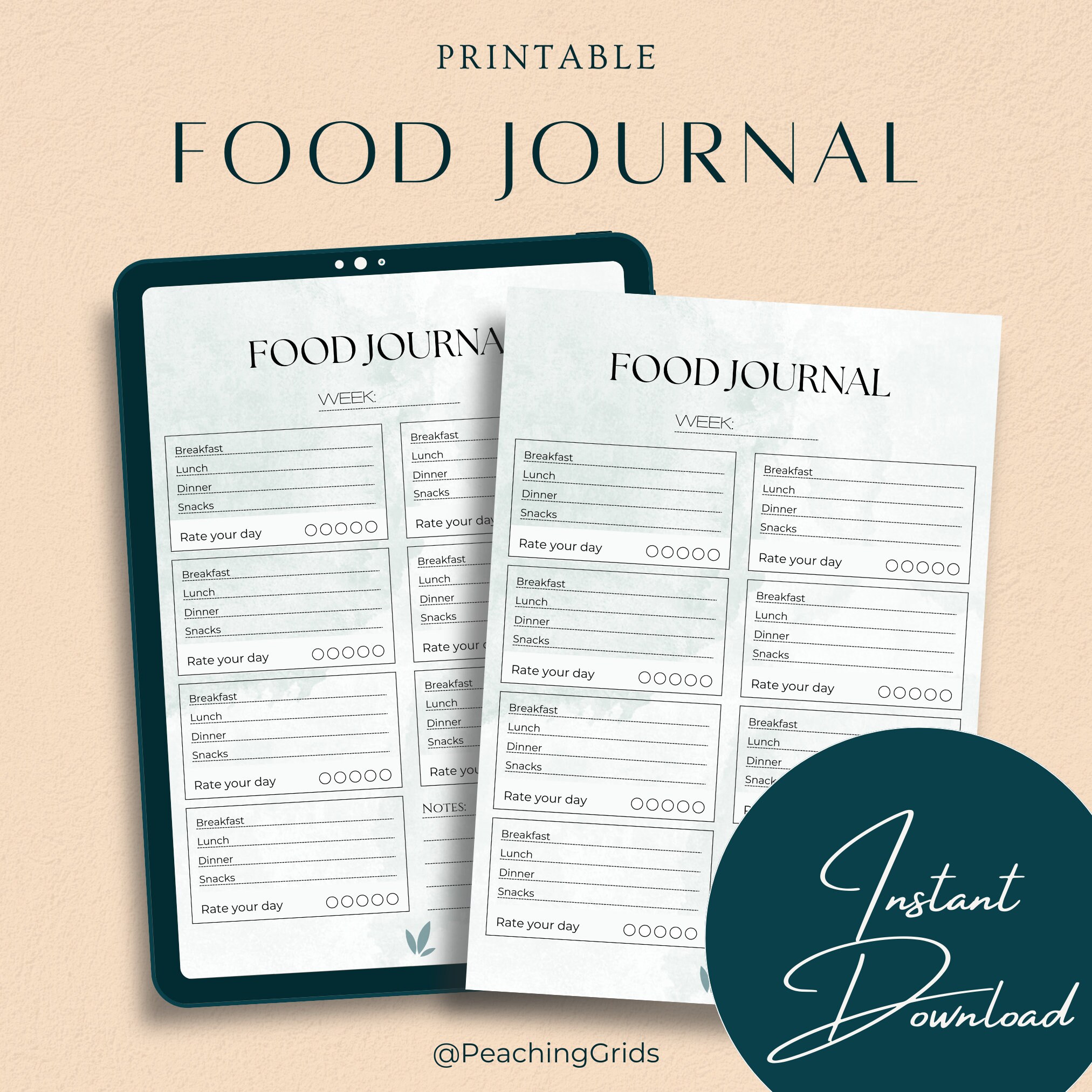 Food Journal, Food Journal Printable, Daily Food Planner, Daily Food ...