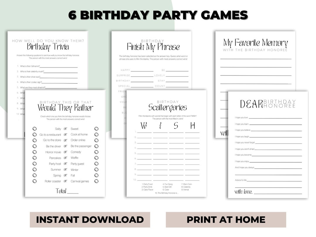 Birthday Games Printable Party Games Gendernuetral Bundle - Etsy