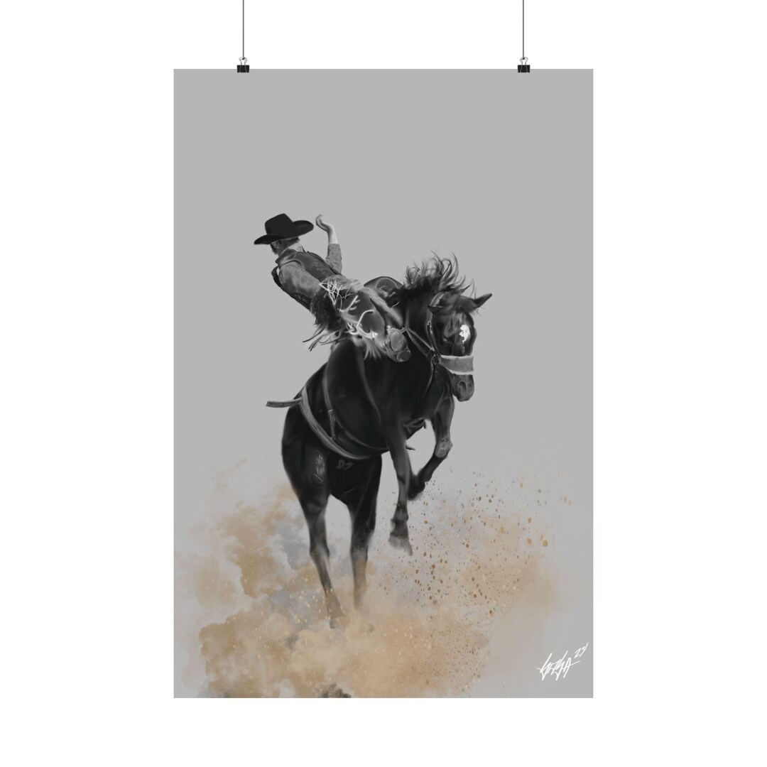 Cowboy Rodeo Art Print Poster, Vintage Western Decor, Equestrian Home ...