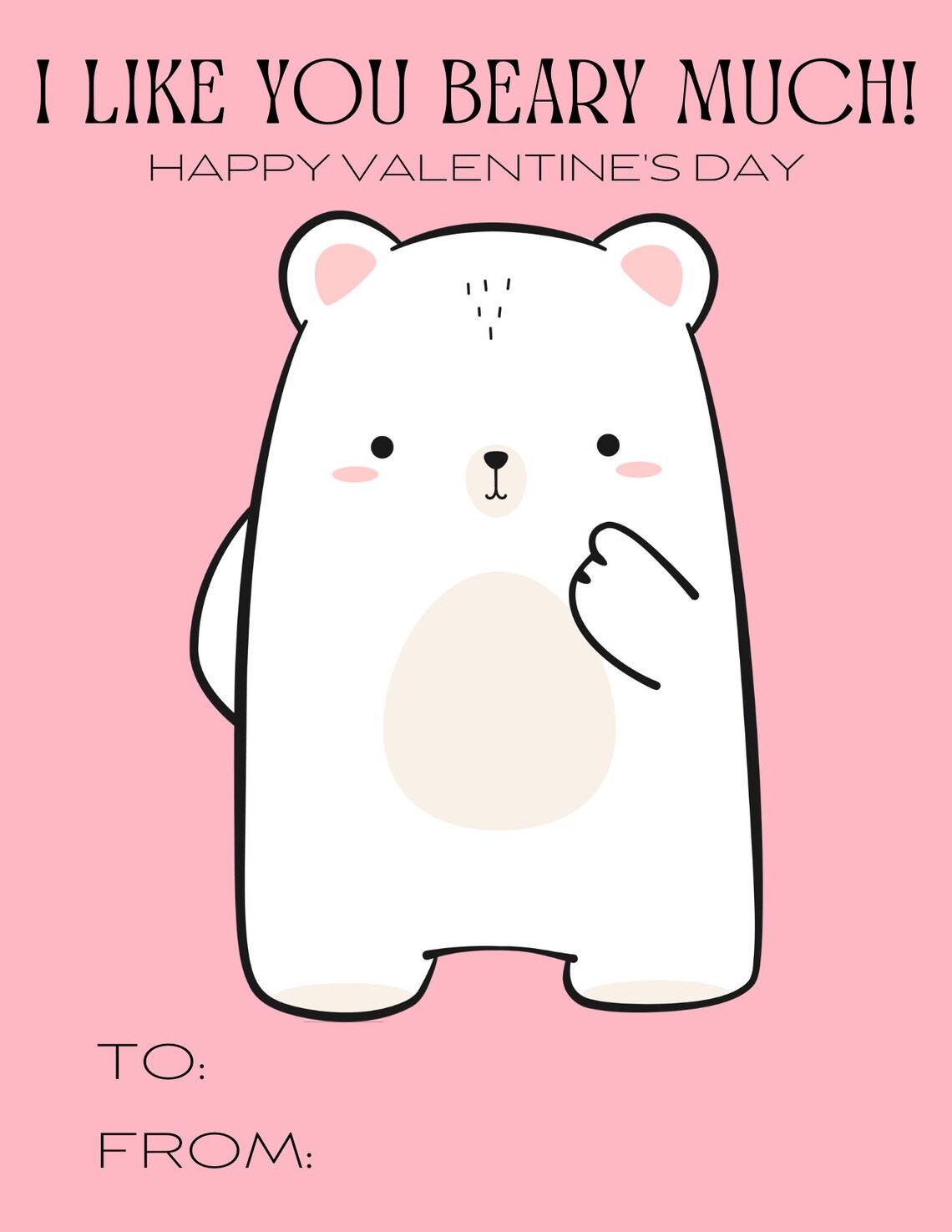 Classroom Valentine Cards - I Like You Beary Much, Digital Download ...