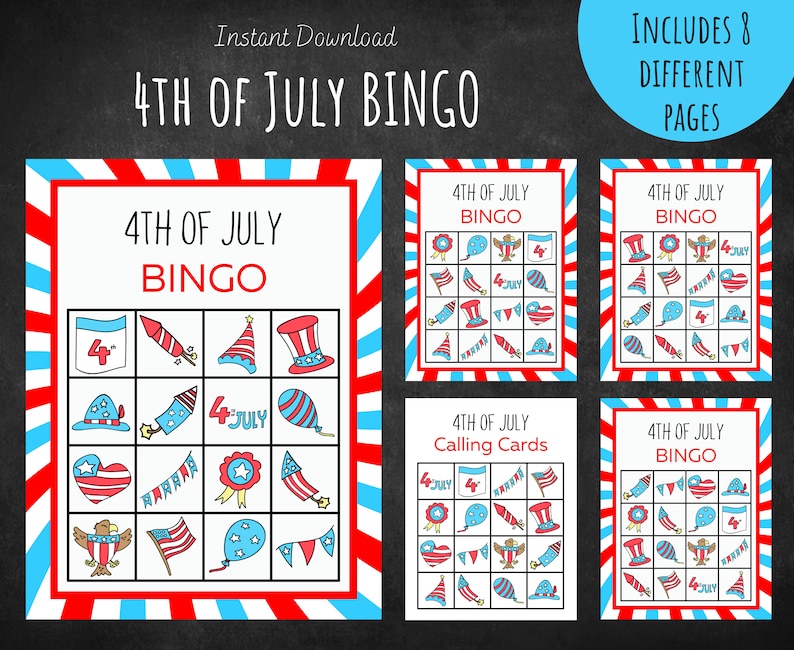 Fourth of July Bingo Game: Printable Summer Fun (8 Cards) - Etsy
