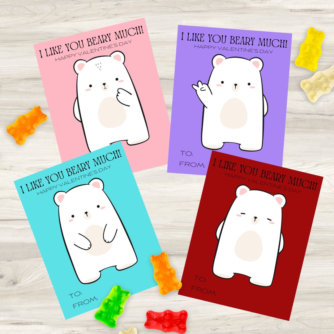 Classroom Valentine Cards I Like You Beary Much, Digital Download ...