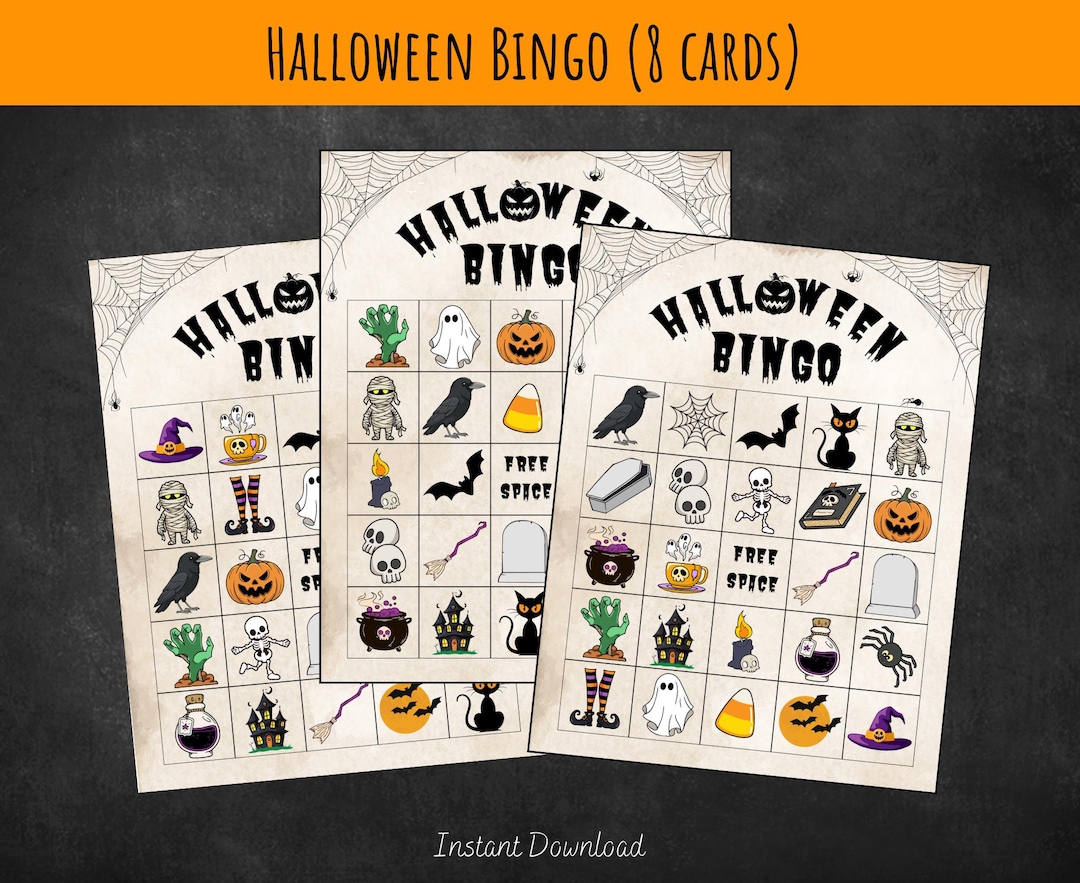 Halloween Bingo Game: Spooky Party Activity, 8 Printable Cards (digital ...