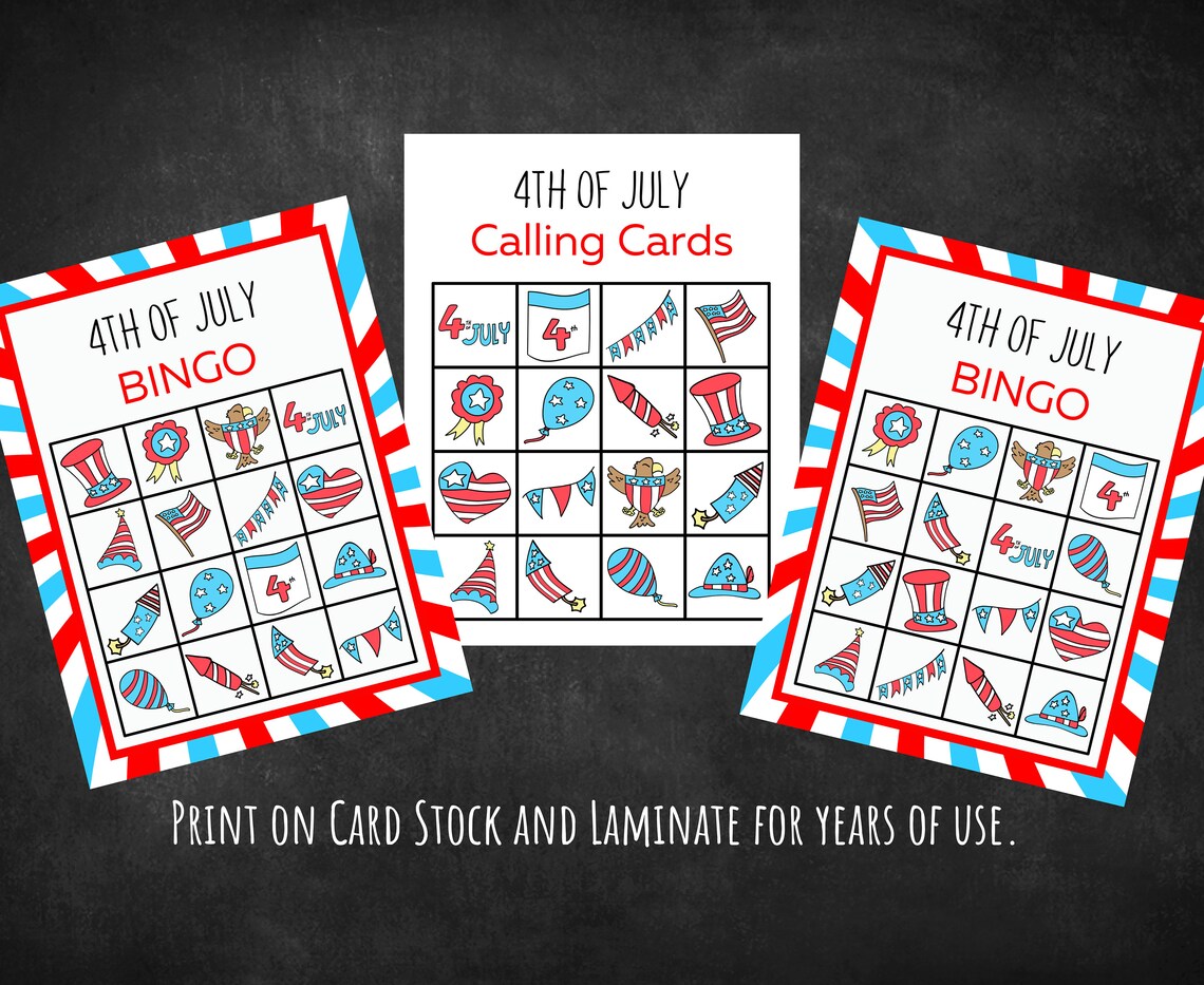 Fourth of July Bingo Game: Printable Summer Fun (8 Cards) - Etsy