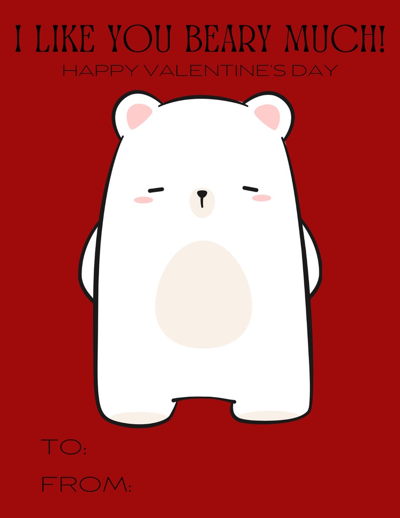 Classroom Valentine Cards - I Like You Beary Much, Digital Download ...