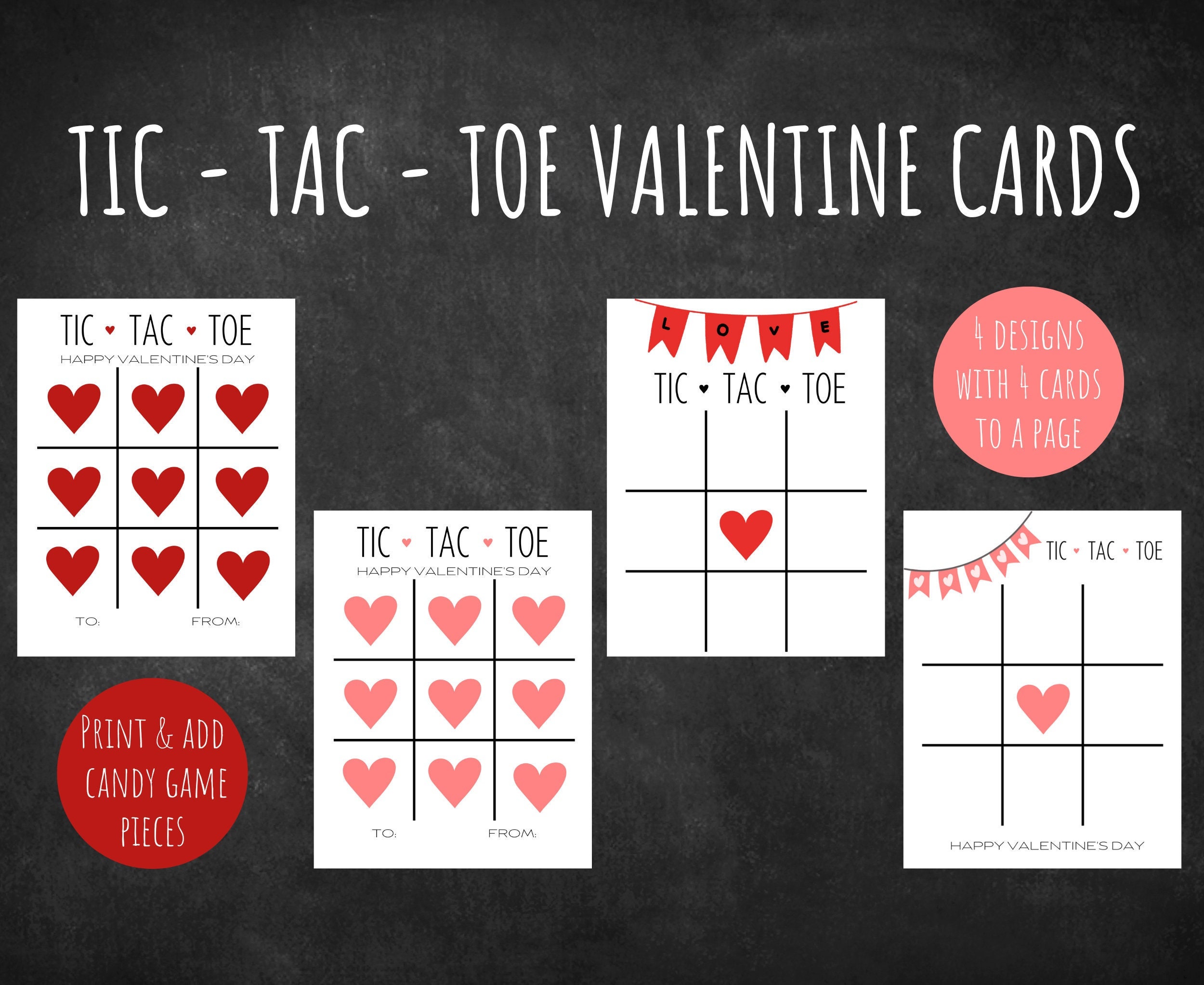 Tic Tac Toe Valentines Card Printable Valentines Day Cards - Etsy