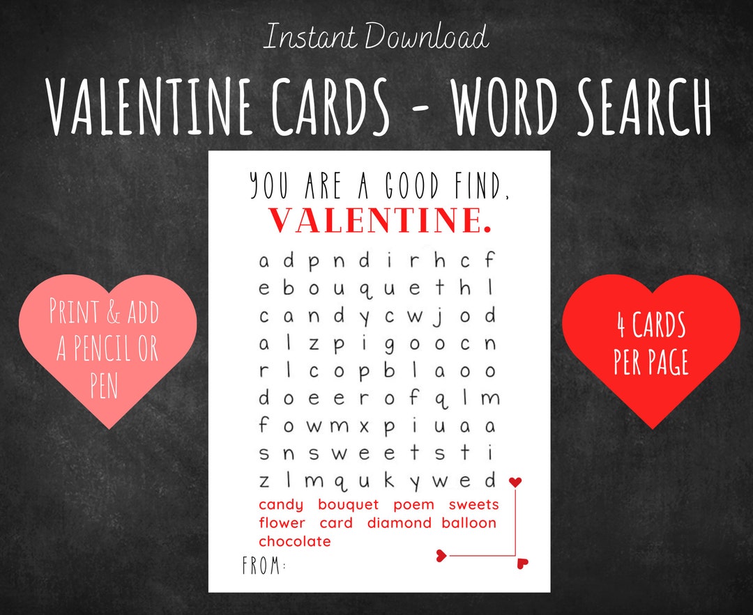 Valentine Card Word Search | Printable Valentine's Day Cards ...