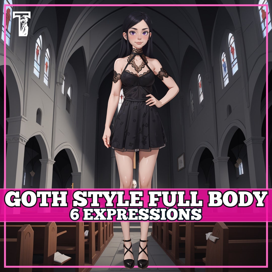 Cute Pngtuber Girl, Goth Full Body, Veadotube, PNG Tuber, Streaming ...