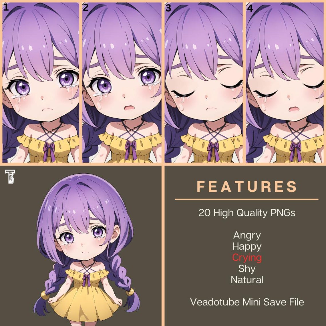 Cute Pngtuber Girl, Chibi Purple, Veadotube, PNG Tuber, Streaming ...