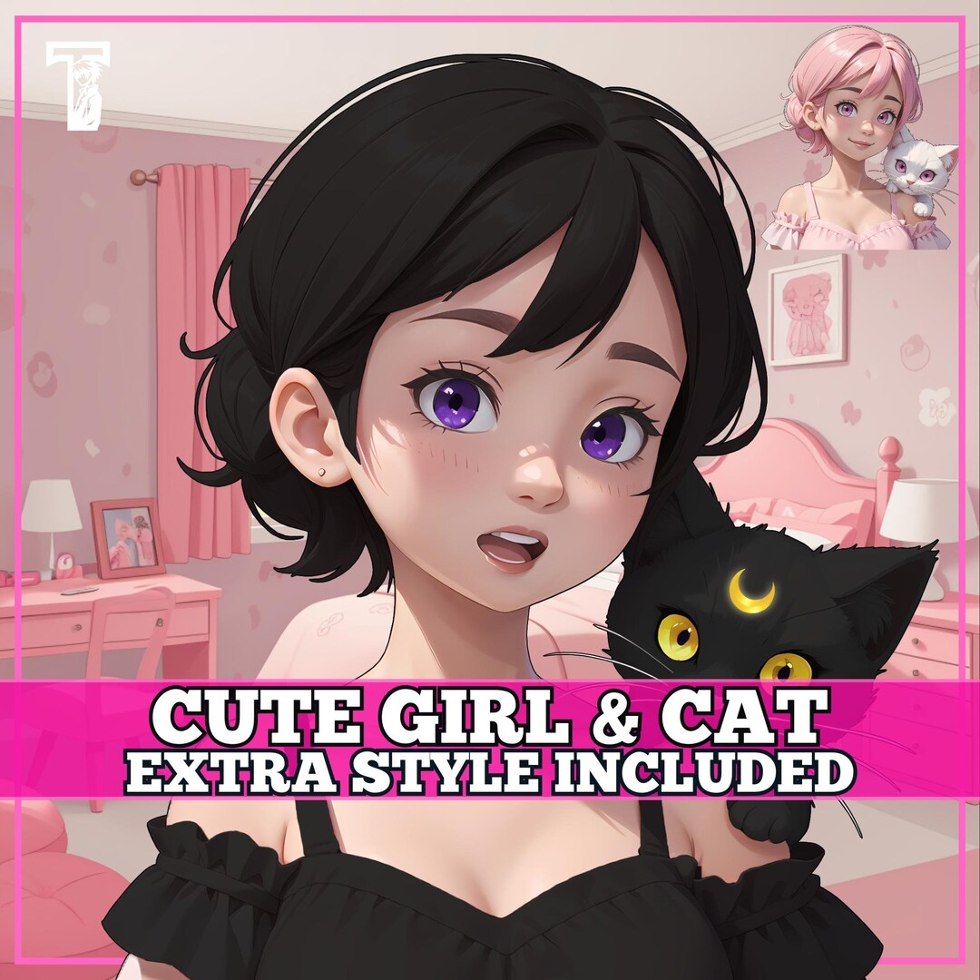 Pngtuber Cute Girl With Cat With 2 Expressions Veadotube Ready PNG ...