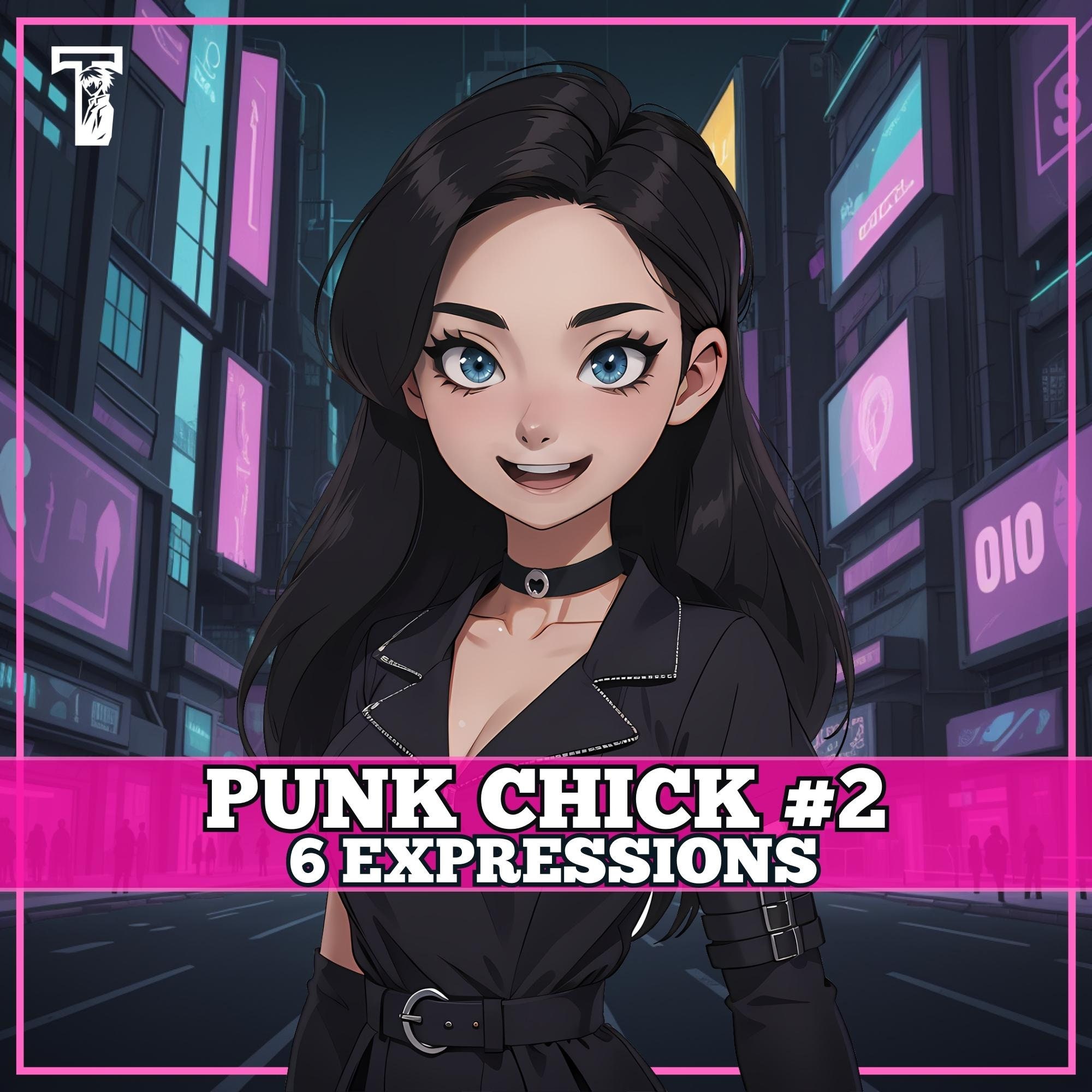 Pngtuber Goth Style Punk Chick 2 With 6 Expressions Veadotube Ready PNG ...
