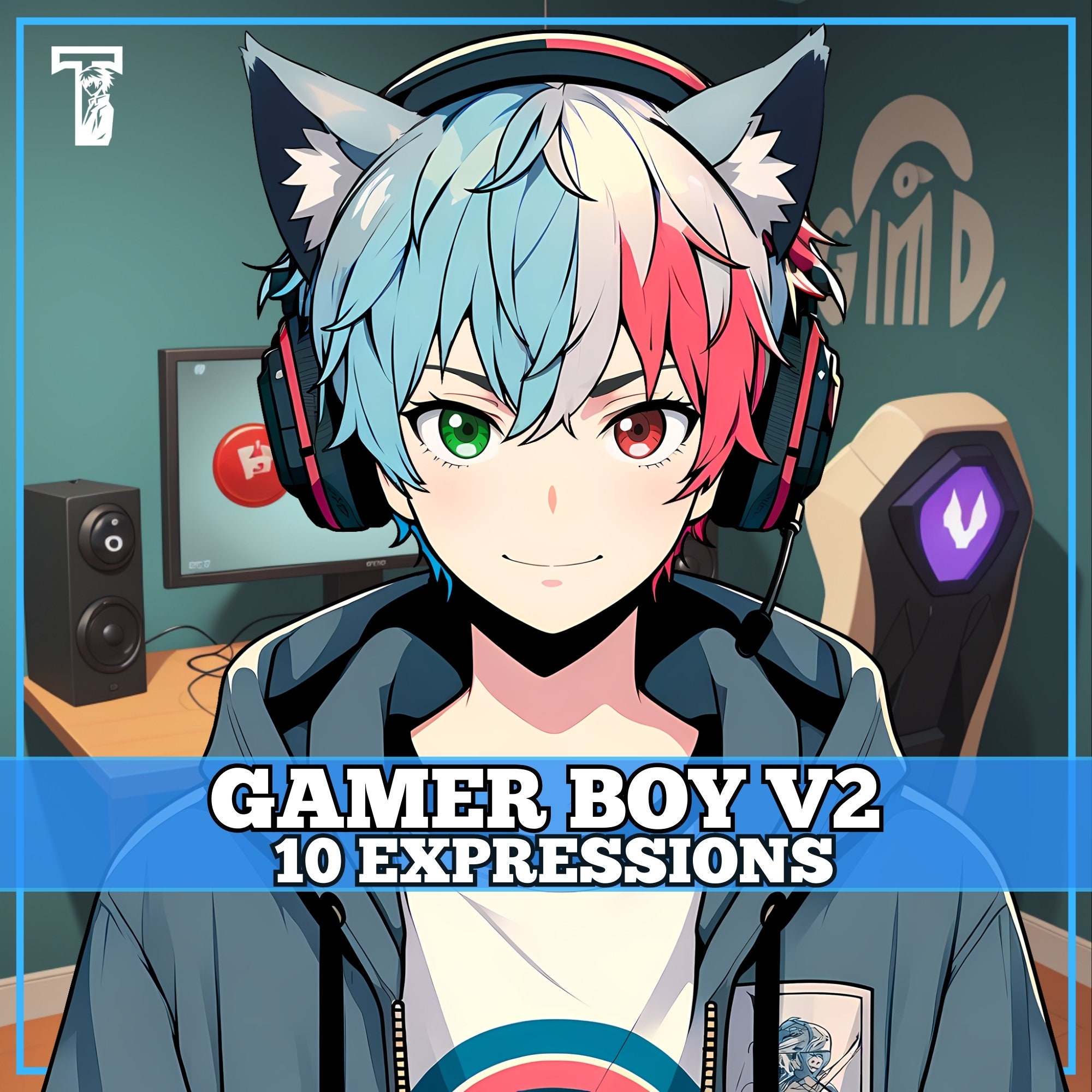 Pngtuber Gamer Boy V2 With 10 Expressions Veadotube Ready PNG Tuber ...