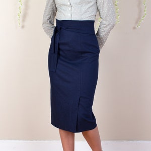 Linen Pencil Skirt, Linen Raised Waist Skirt, Linen Belted Skirt, Linen ...
