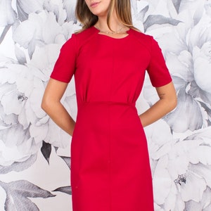 Notch Neck Dress, A-line Dress, Fit and Flare Dress, Work Dress, Red ...