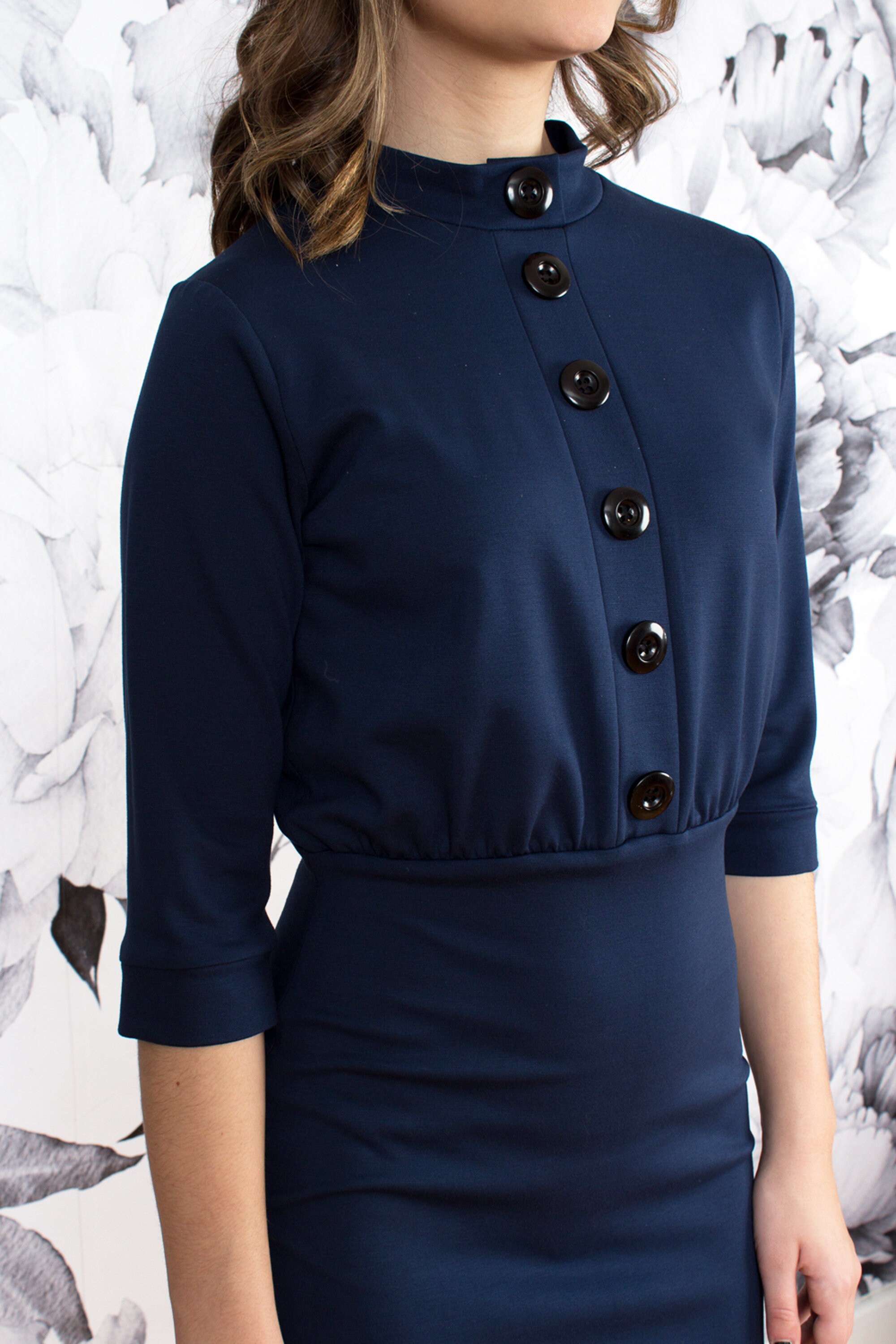 Work Dress, Elegant Work Dress, Pullover Dress, Blue Dress, Dark Blue ...