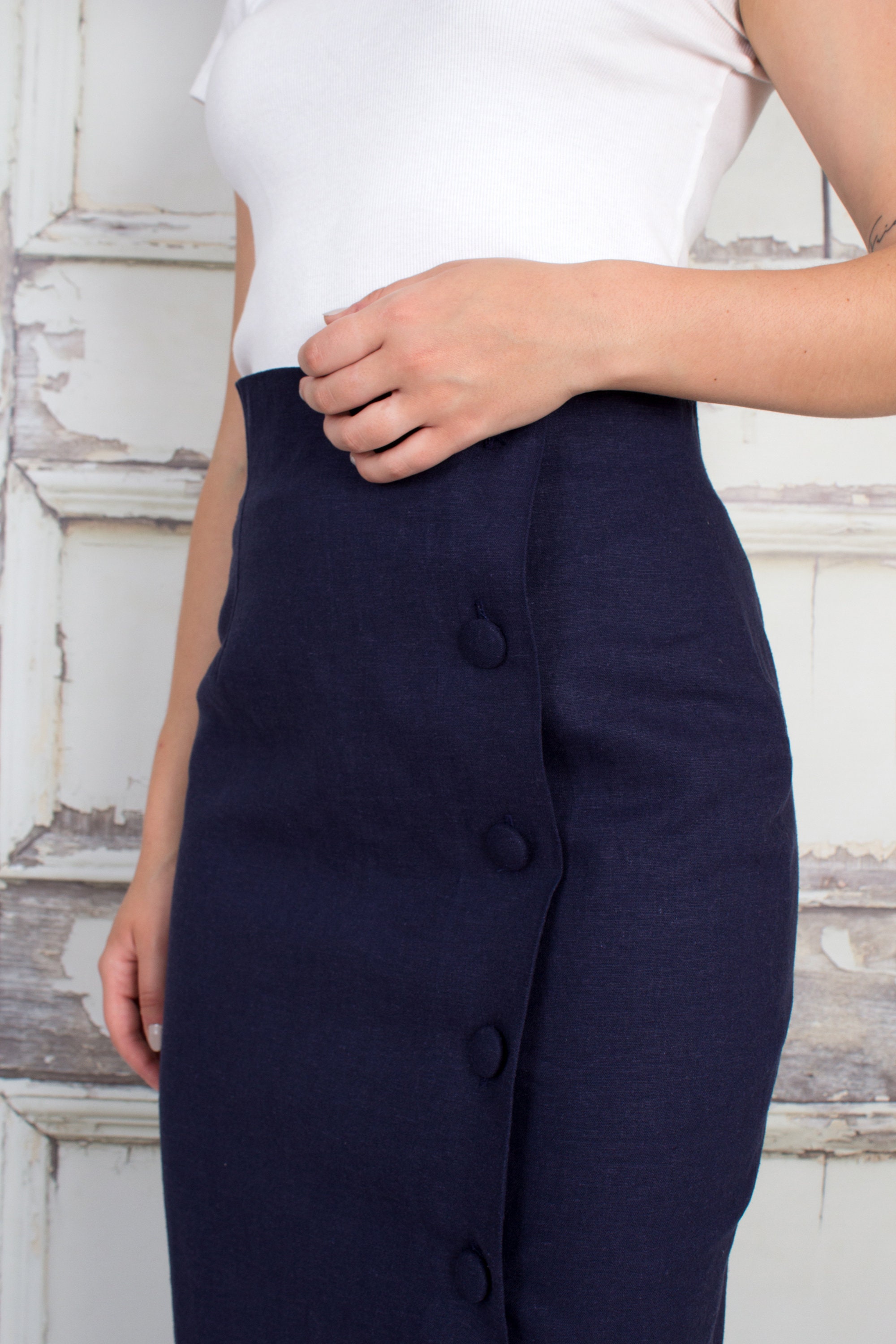 Linen Pencil Skirt, Linen Midi Skirt, Linen Work Skirt, High Waisted ...