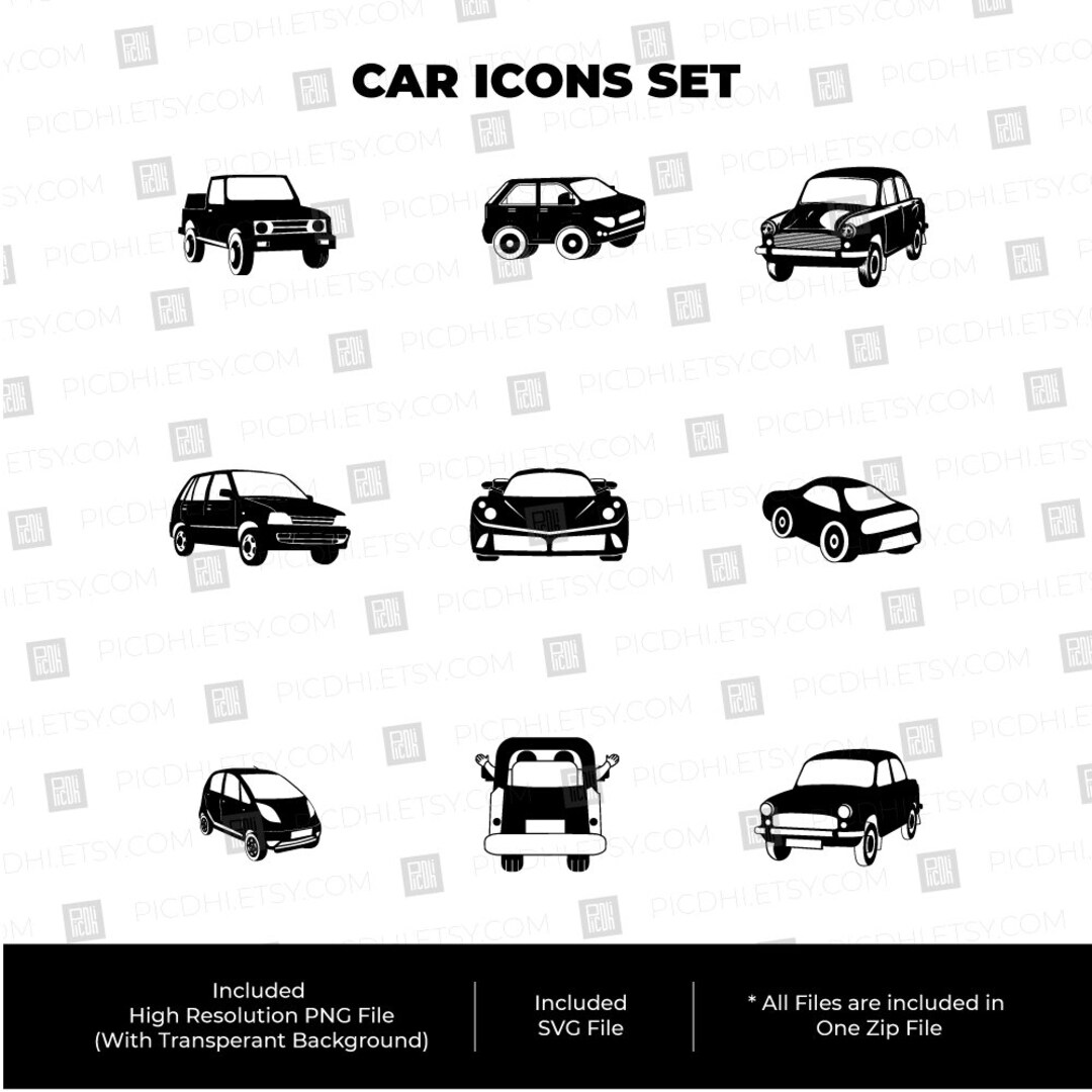 Car Icons Set SVG and PNG Image Car Clipart Bundle Digital Download - Etsy