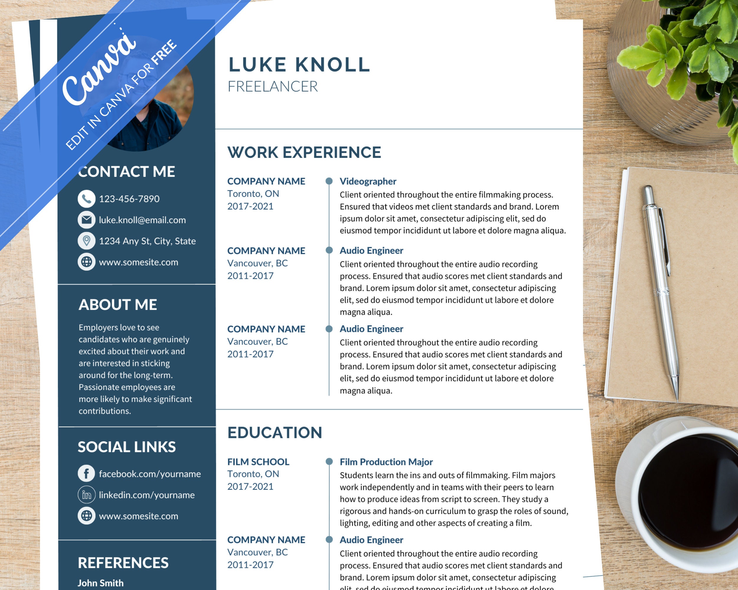 Resume Template for Canva Professional CV Template, Canva Modern Resume ...