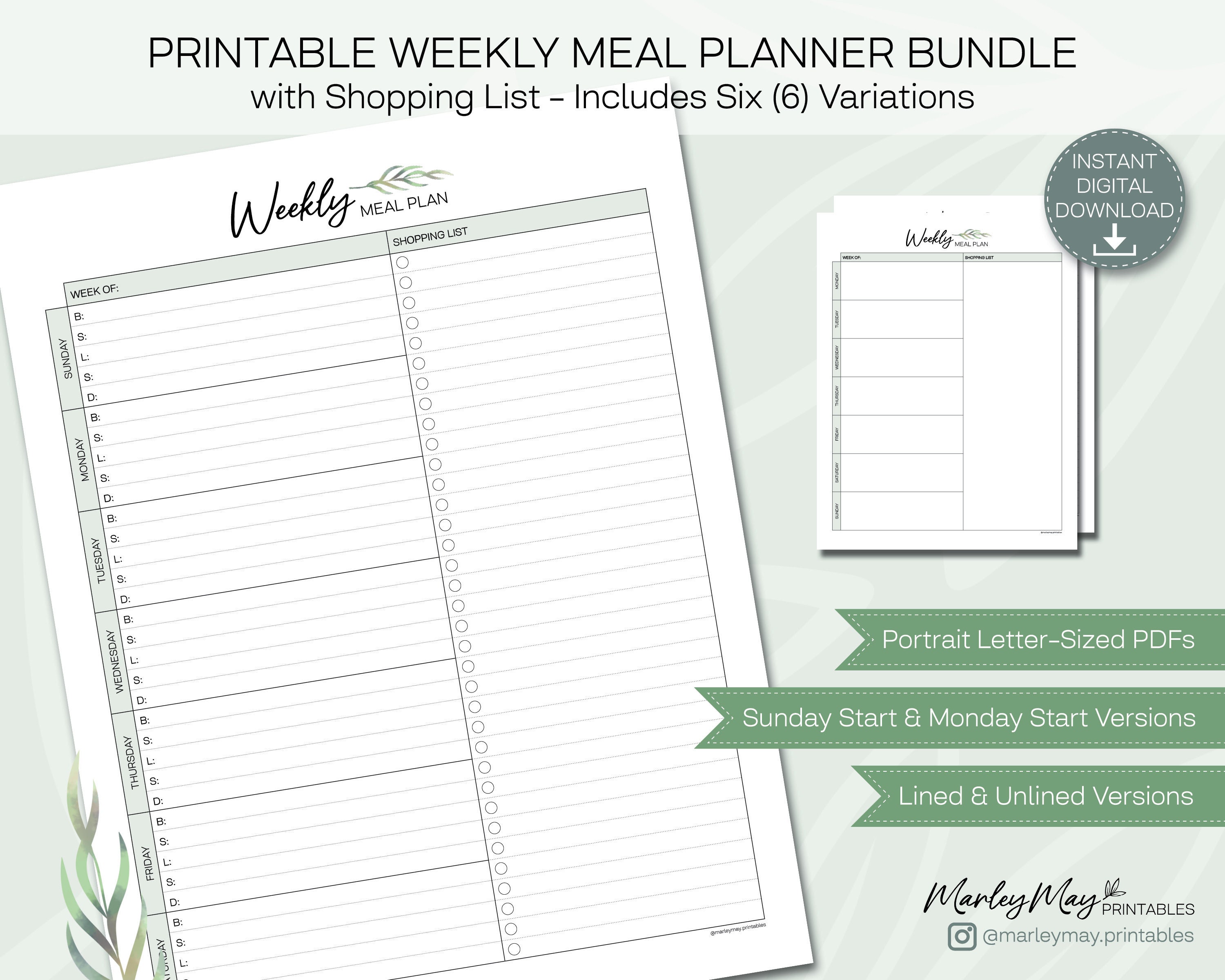 Meal Planner Printable Meal Prep Weekly Meal Planner Grocery List ...