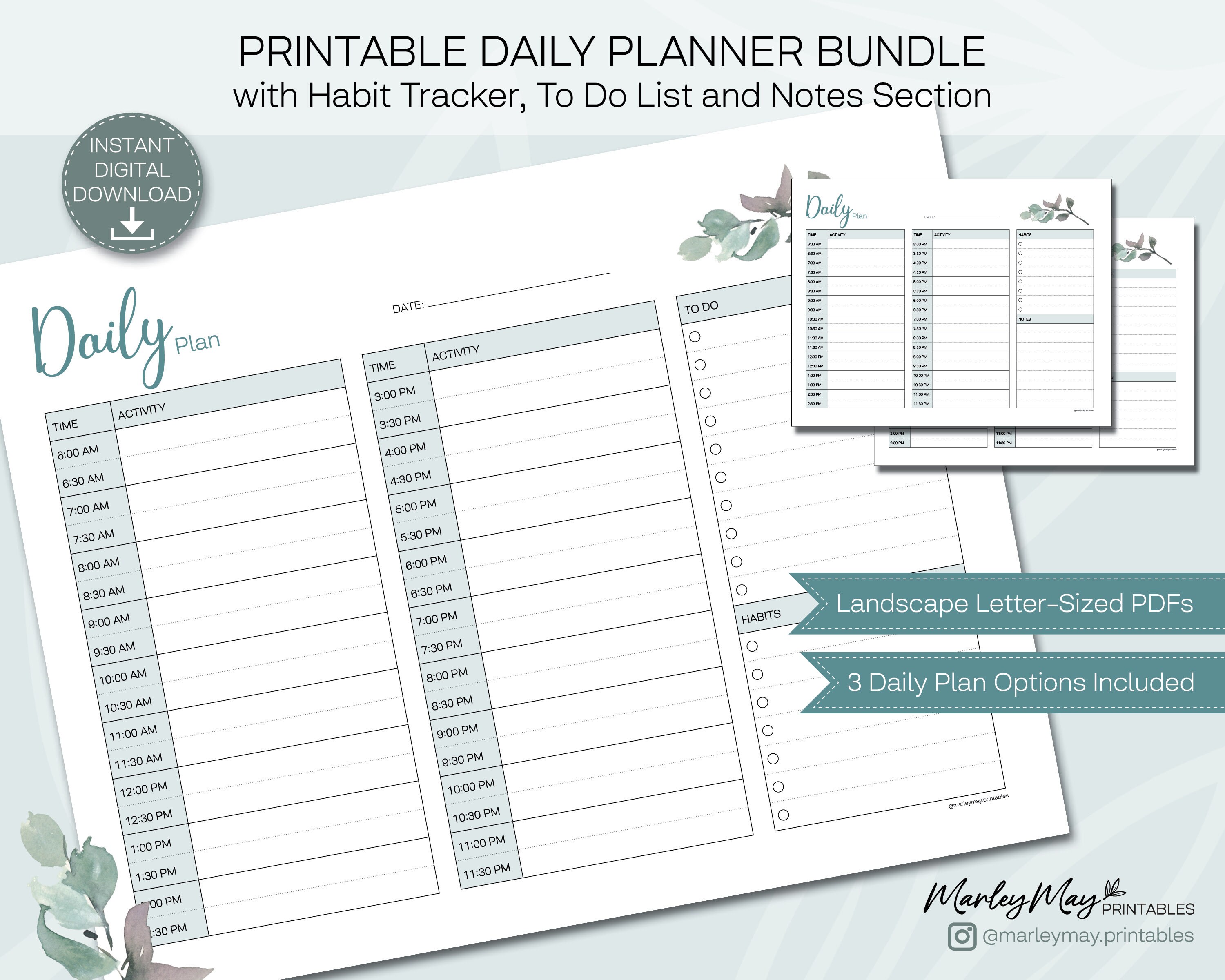 Daily Plan Template Productivity Planner ADHD Planner Daily Habit ...