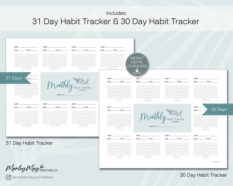 Daily Habit Tracker Printable Monthly Habit Template Monthly Habit ...