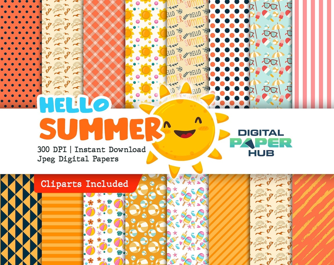 Hello Summer Digital Paper Summer Clipart Seamless Paper Set - Etsy