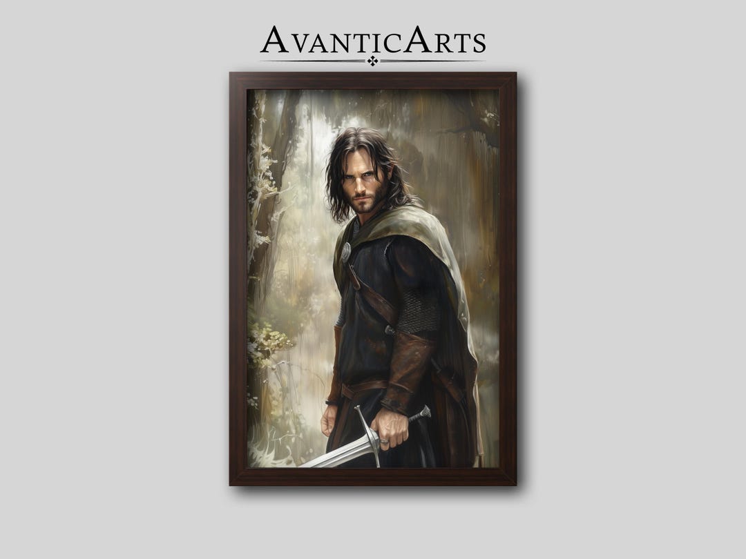 Aragorn - LOTR Ranger With Sword in the Dark Forest - Framed Fantasy ...