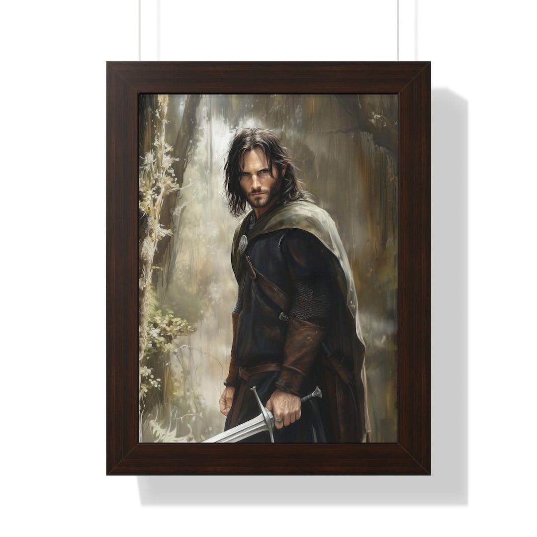Aragorn - LOTR Ranger With Sword in the Dark Forest - Framed Fantasy ...