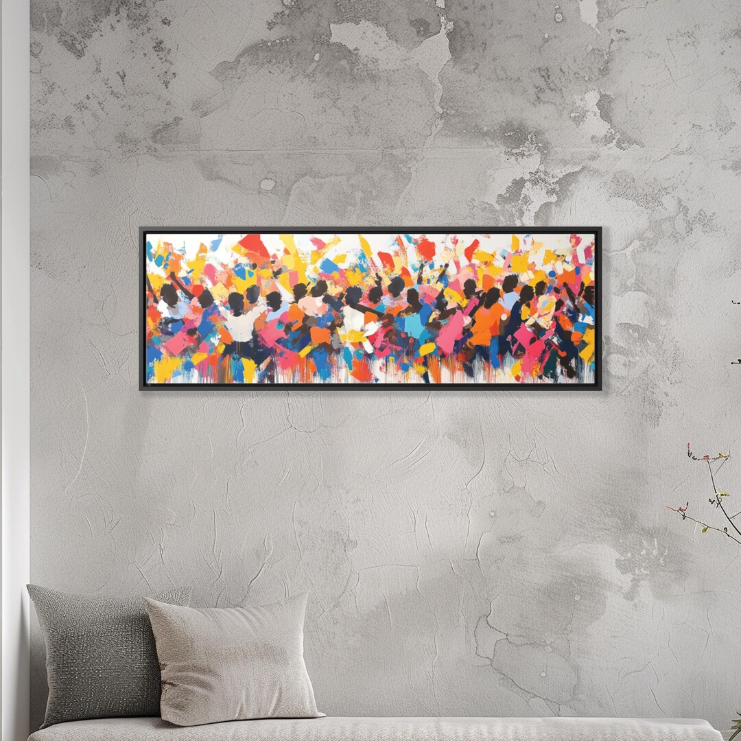 Celebration of Life Abstract Canvas Print | Joyful Colorful Crowd Art ...