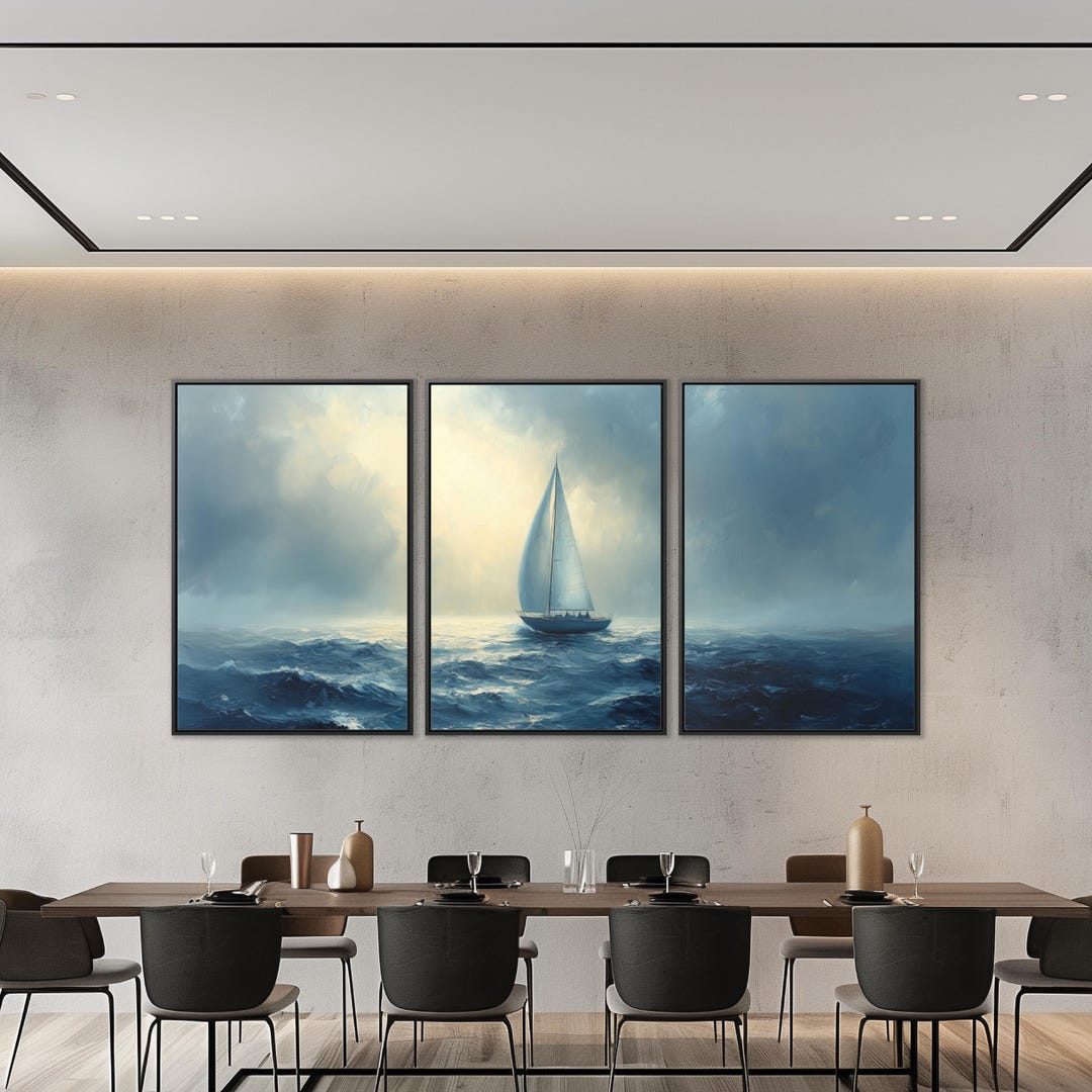 Stormy Seas Sailboat Canvas | Dramatic Ocean Seascape | Nautical Wall ...