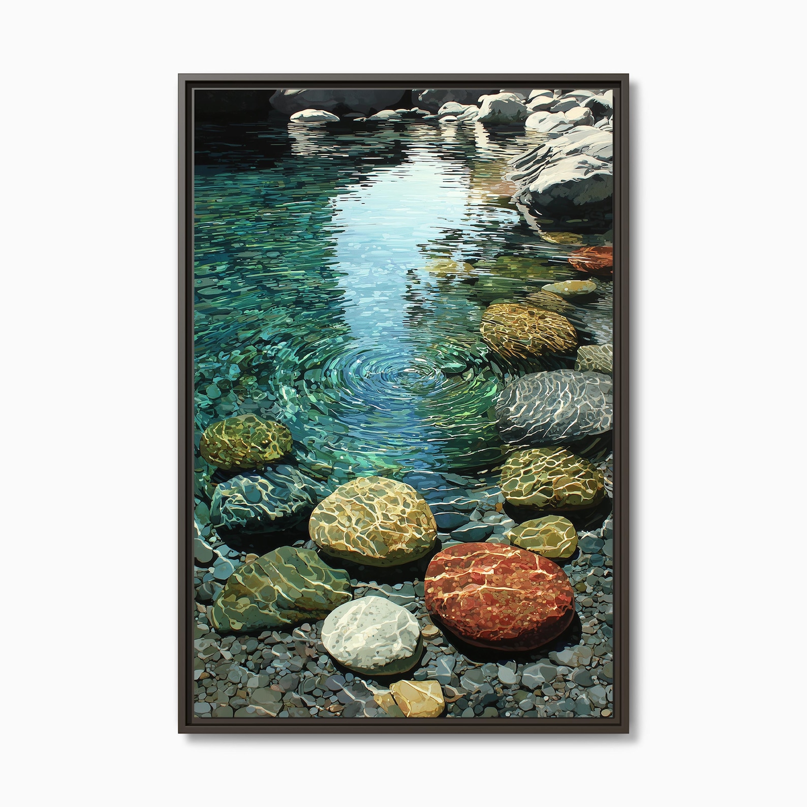 Shallow Water Stones Canvas Wall Art | Transparent River Pebbles Print ...