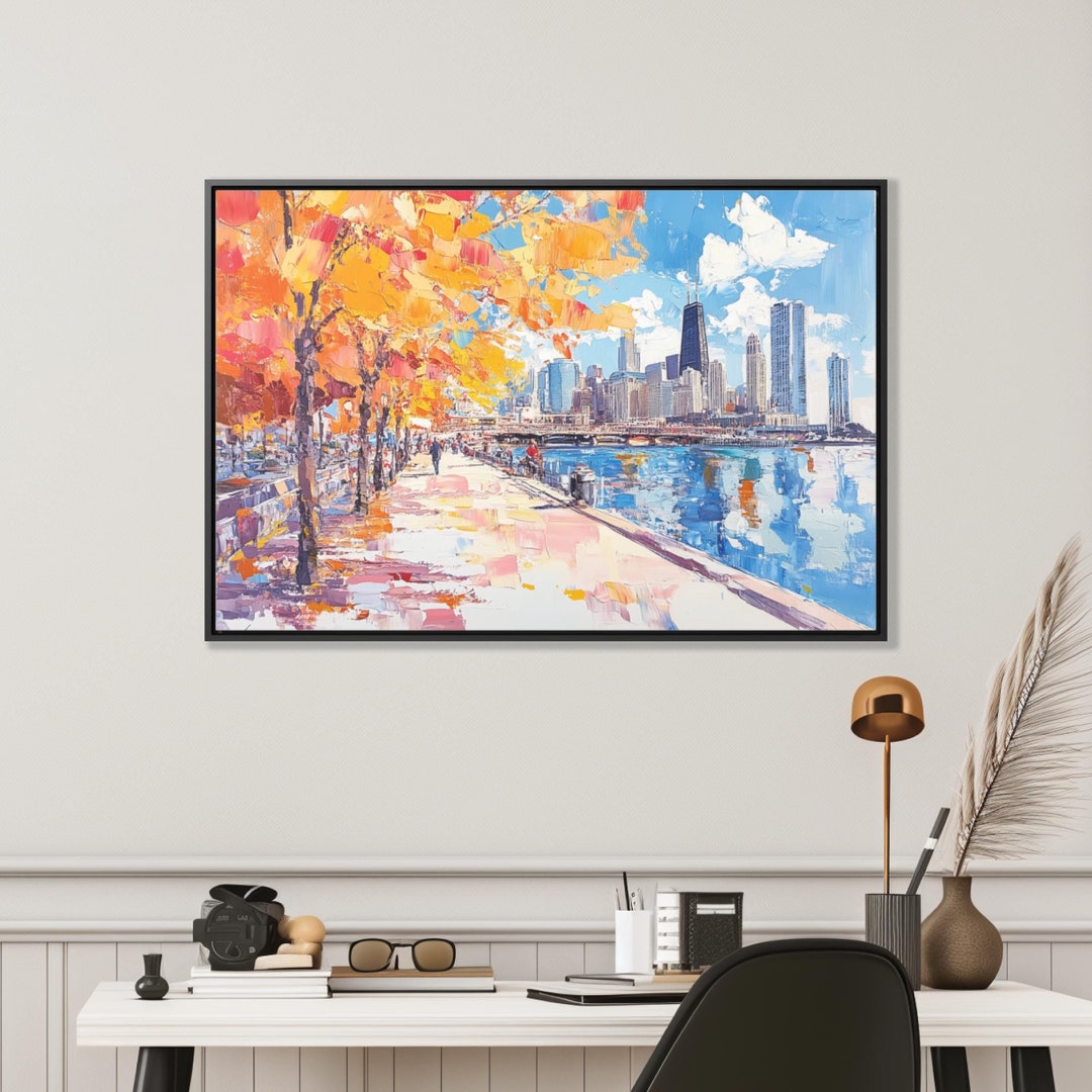 Chicago Riverwalk Autumn Canvas Art | Fall City Landscape Print - Etsy