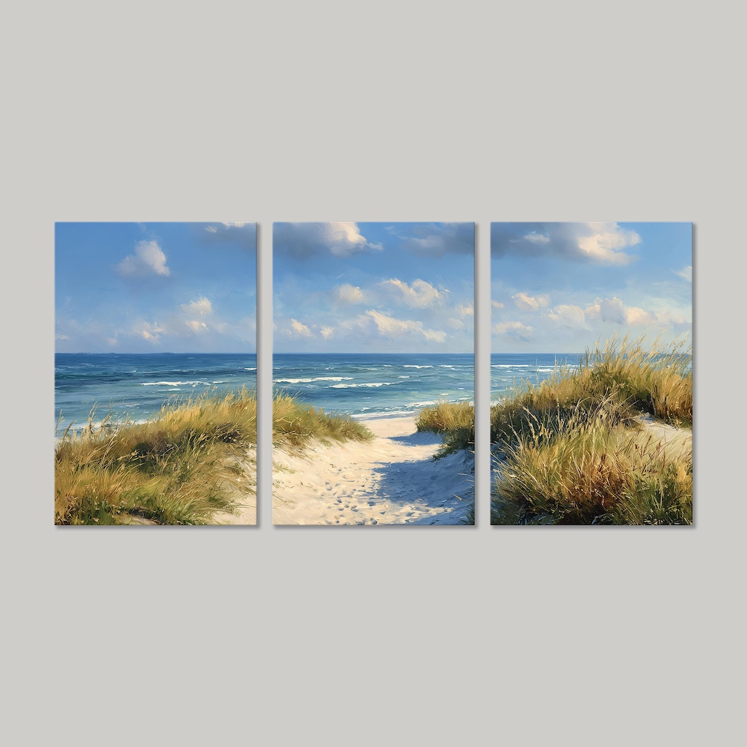 Beach Path Canvas Wall Art | Sandy Dunes Print | Ocean View Landscape ...