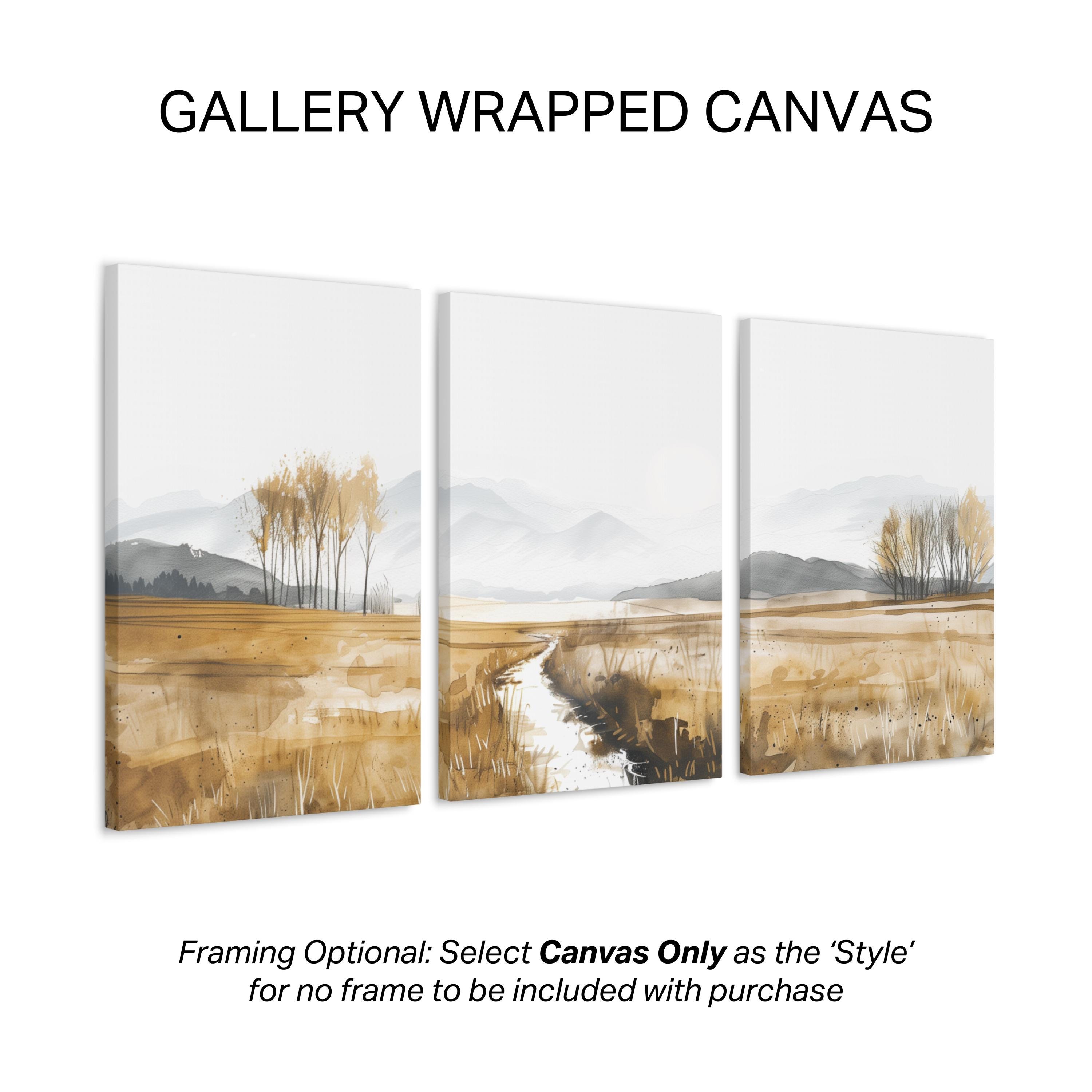 Prairie Landscape Canvas Wall Art | Rustic Watercolor Stream Decor - Etsy