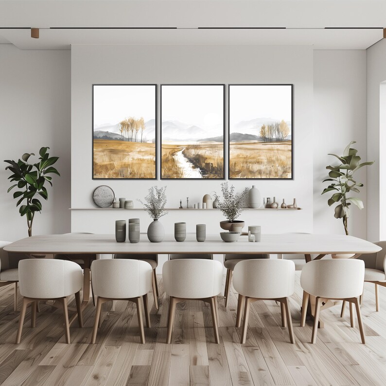 Prairie Landscape Canvas Wall Art | Rustic Watercolor Stream Decor - Etsy