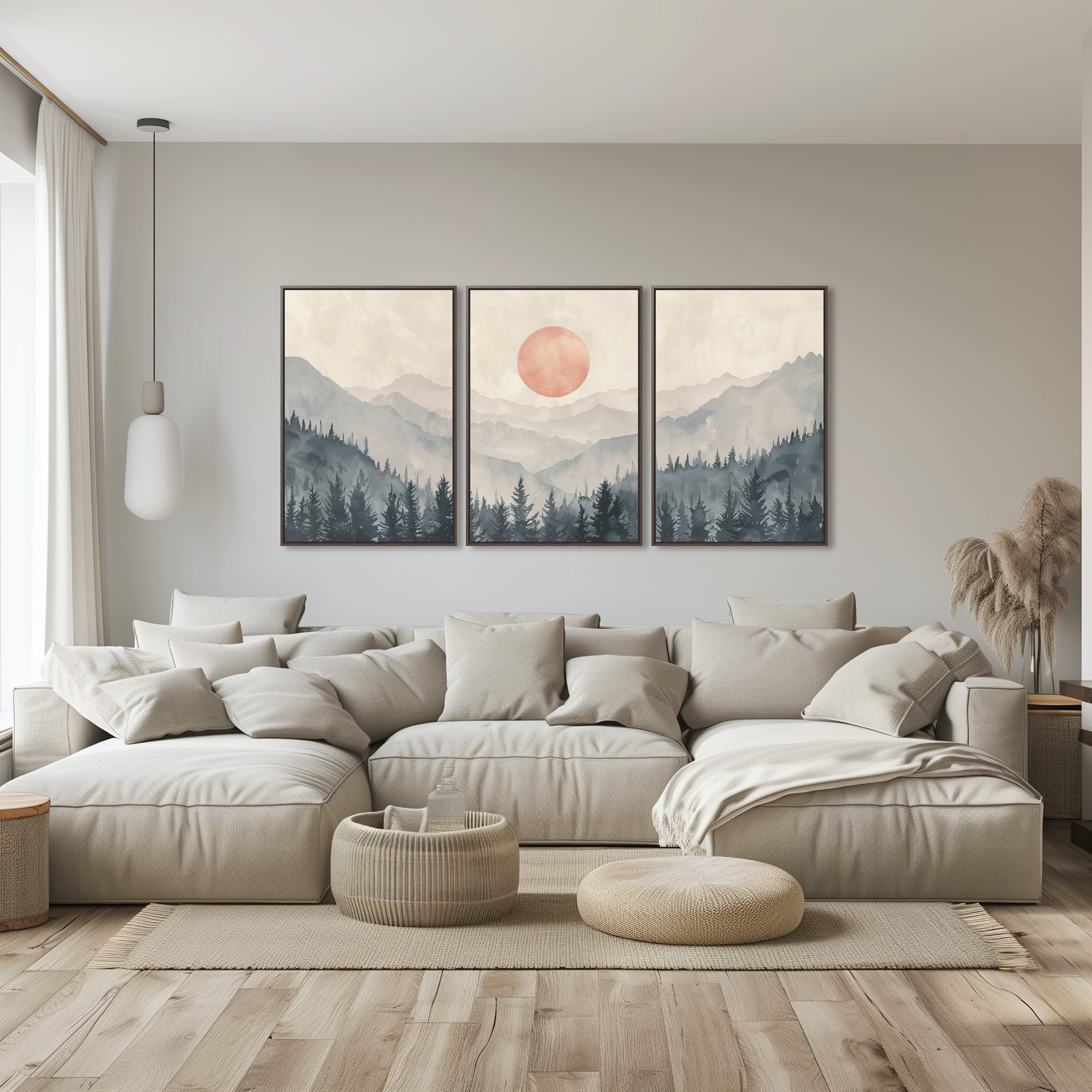 Misty Mountain Sunrise Triptych Canvas Set of 3 Serene Nature Wall Art ...