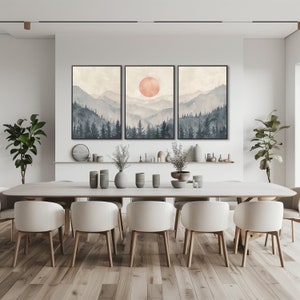 Misty Mountain Sunrise | Triptych Canvas Set of 3 | Serene Nature Wall ...