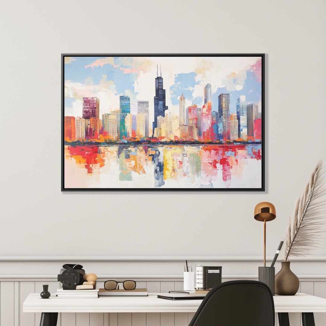 Chicago Skyline Canvas Art | Colorful Abstract Cityscape Painting - Etsy
