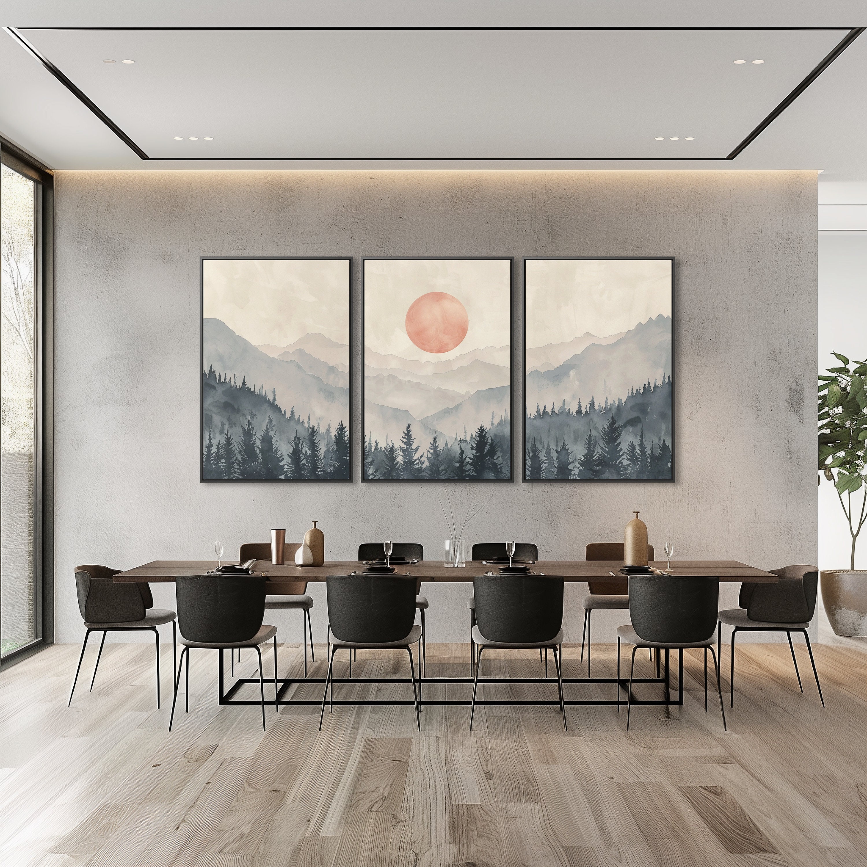 Misty Mountain Sunrise Triptych Canvas Set of 3 Serene Nature Wall Art ...