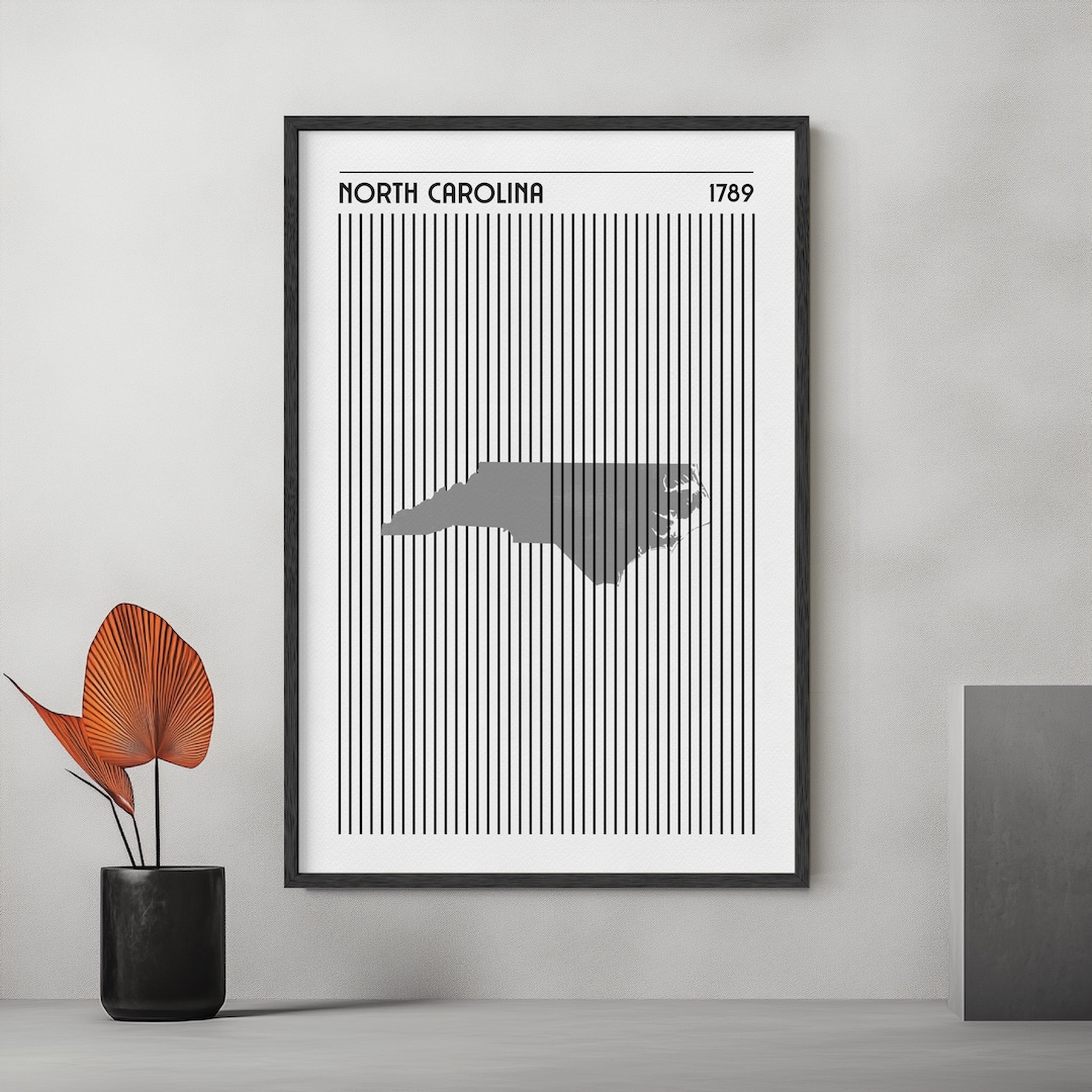 North Carolina State Art Print | Bauhaus Geometric Mid-century Modern ...