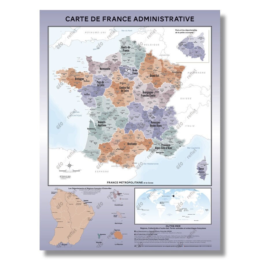 Administrative Map of France Aventurine Poster 60x80cm - Etsy