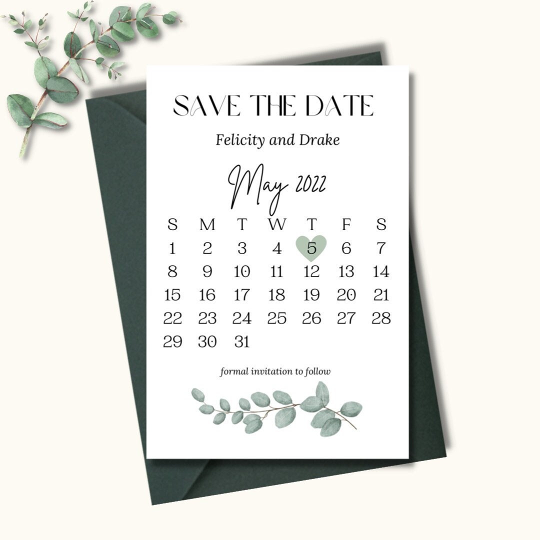 Eucalyptus Calendar Wedding Save the Date - Etsy
