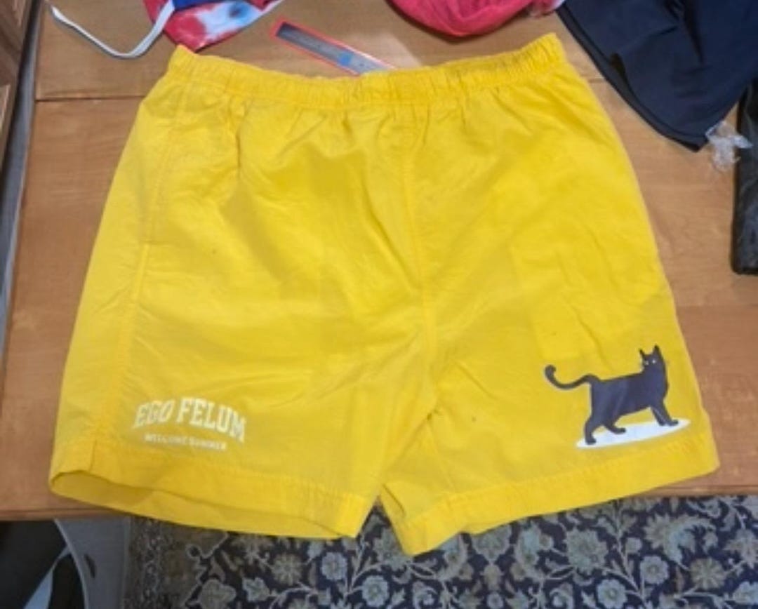 Yellow Vintage Black Cat Ego Felum Collection Swimming Trunks 90s Style ...