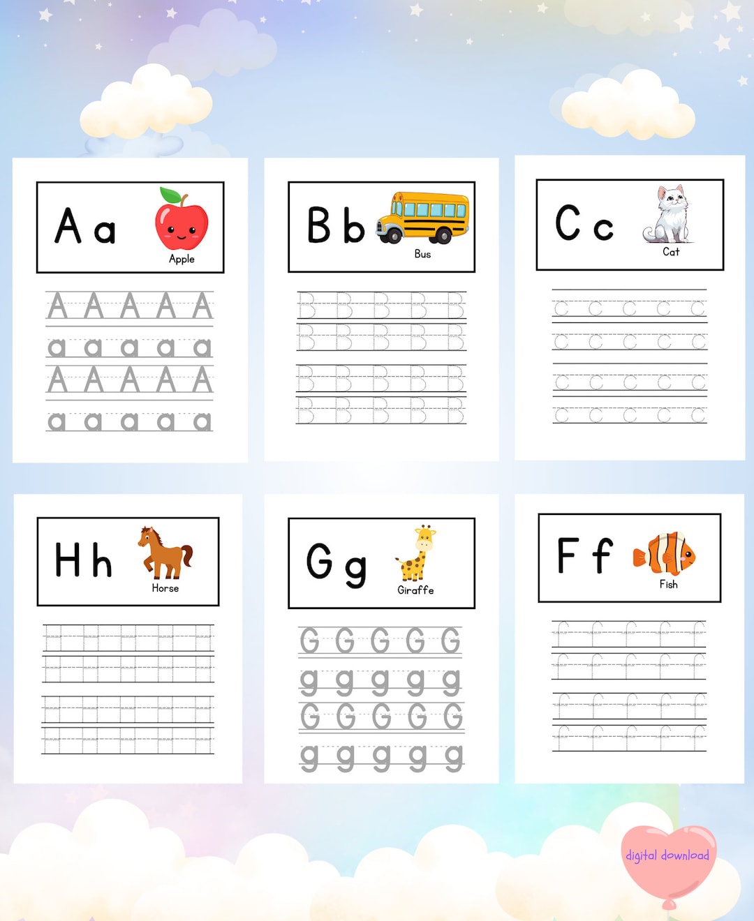 Preschool Handwriting Worksheet, Alphabet Writing Practice,26 Alphabet ...