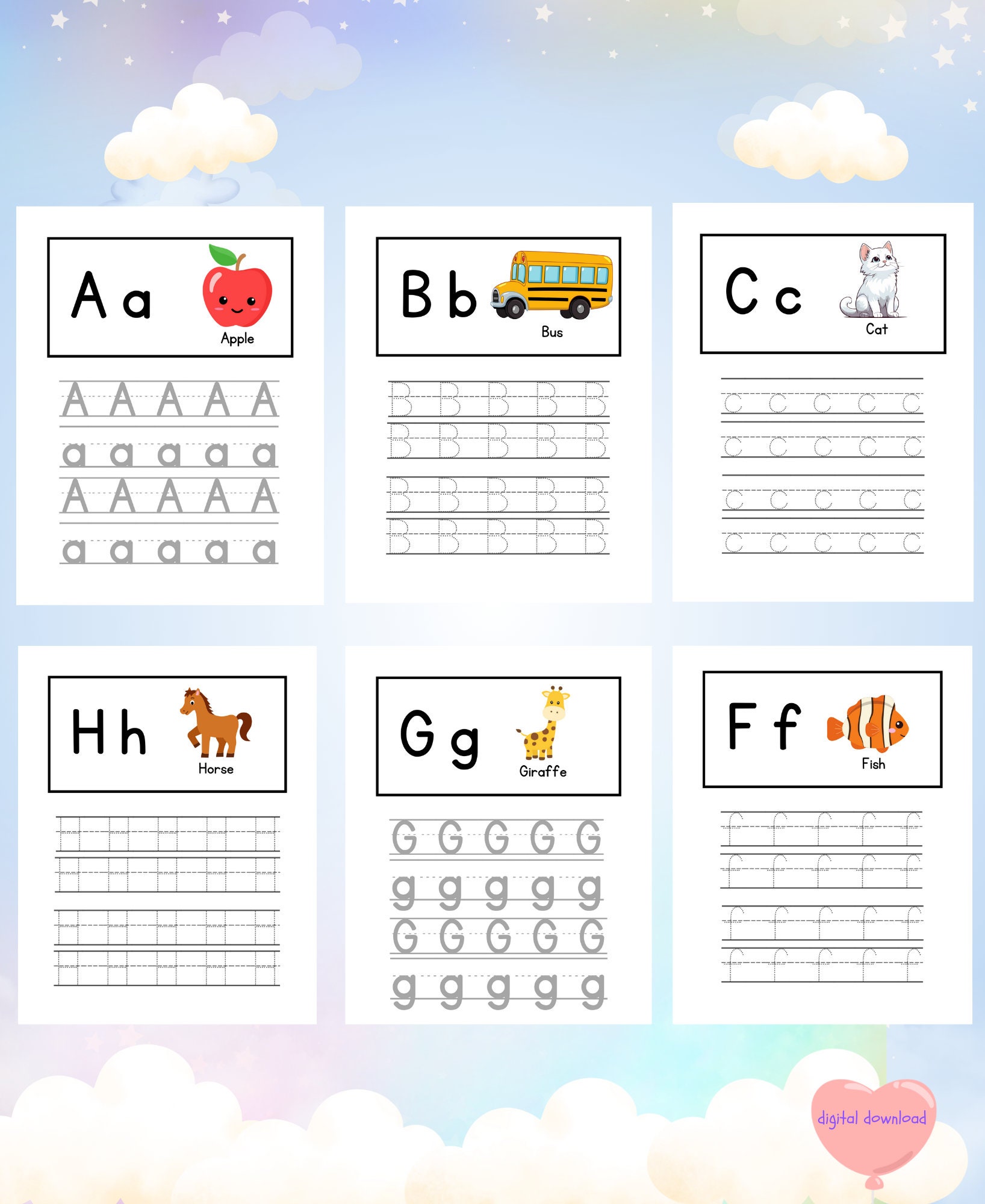 Preschool Handwriting Worksheet, Alphabet Writing Practice,26 Alphabet ...