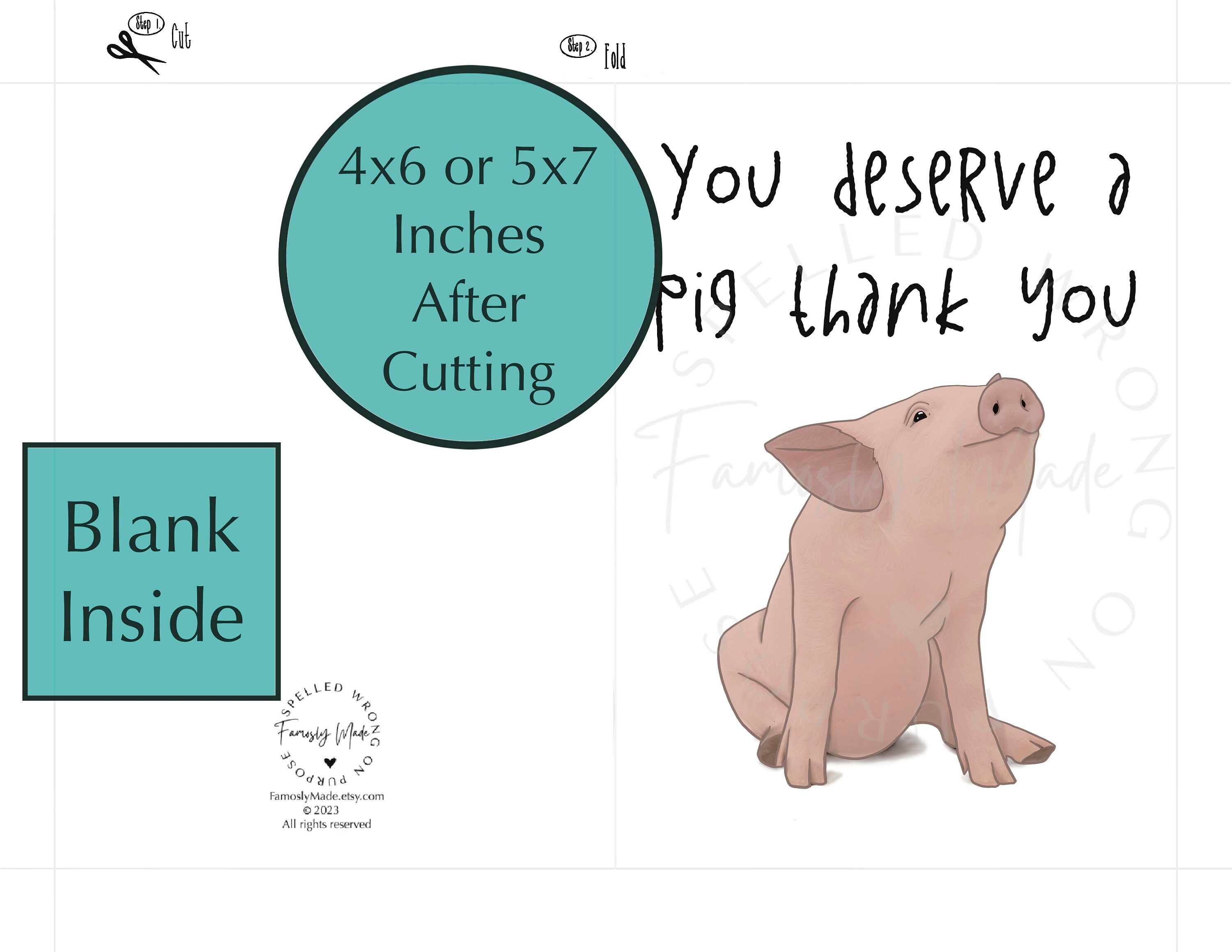 Pig Thank You Card Funny Pig Thank You Card for Friend Printable Thank ...