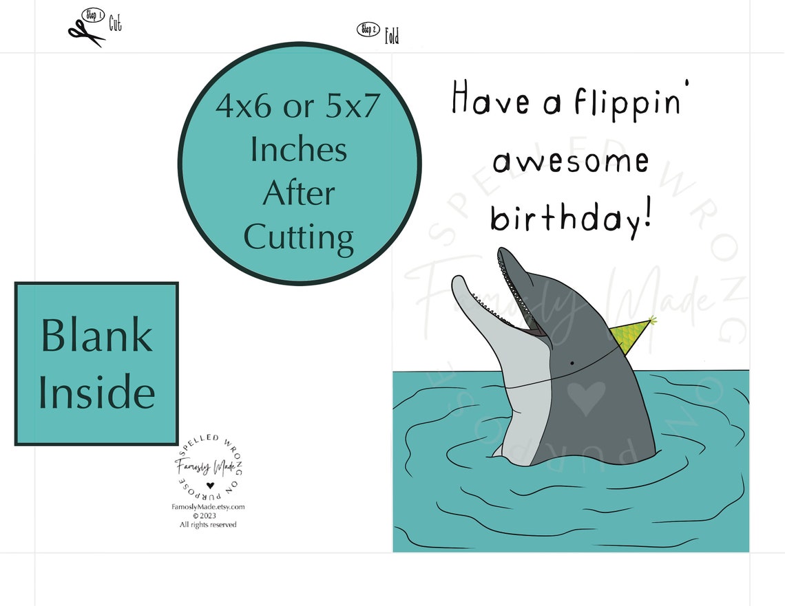 Dolphin Birthday Card Funny Dolphin Card Printable Birthday - Etsy