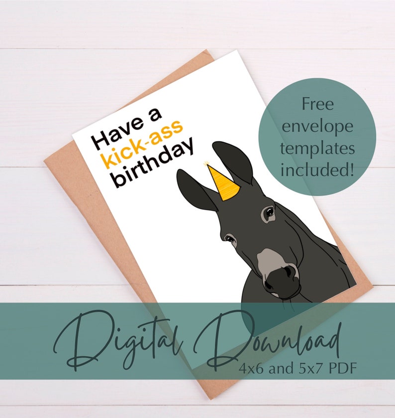 Donkey Birthday Card Funny Donkey Card Printable Birthday - Etsy