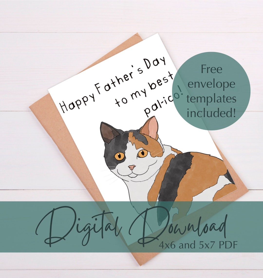Cat Fathers Day Card Funny Calico Cat Fathers Day Card for - Etsy