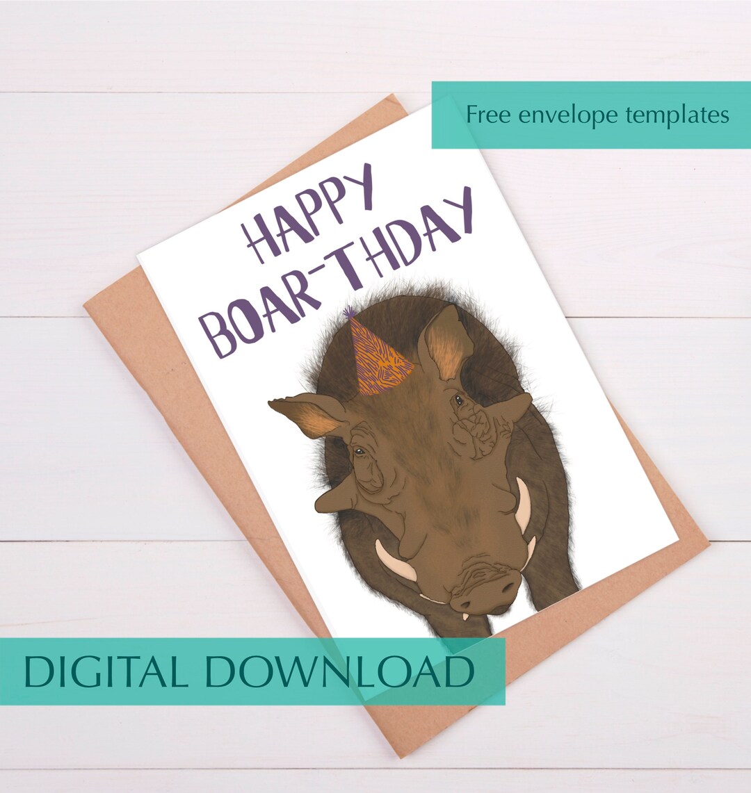 Boar Birthday Card Funny Pig Pun Card Printable Birthday Cards for ...